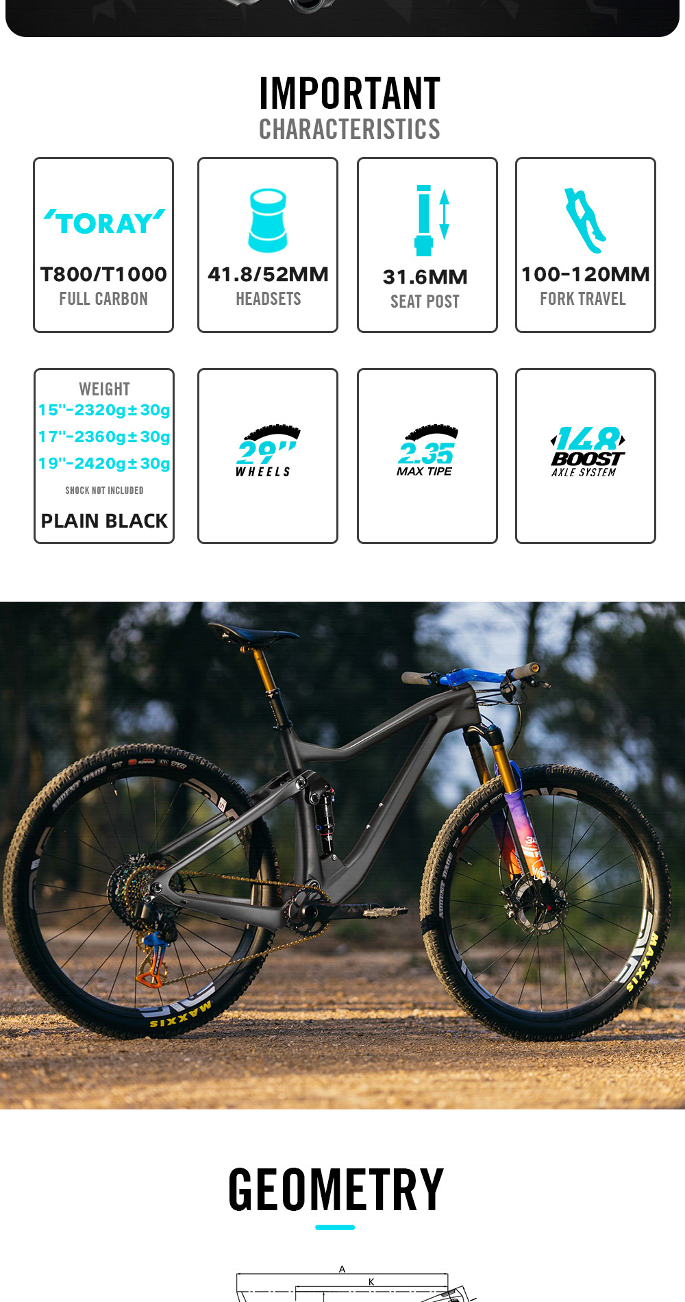 2025 lexon MTB Frame XC Bike Frames Carbon Full Suspension 29er Boost ...