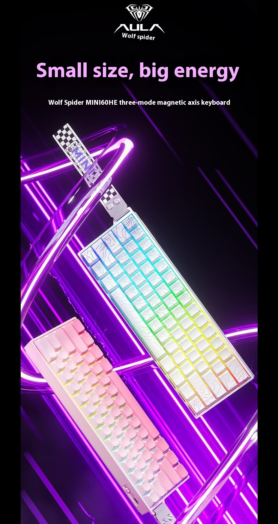 AULA MINI60HE Wireless Magnetic Keyboard 60% Hot swappable RGB RT0.01 Custom Gaming Keyboard ...