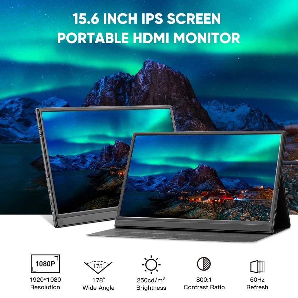 Eyoyo 15.6 Inch Portable Monitor HDMI Type-C 1080P HDR IPS Screen Dual ...