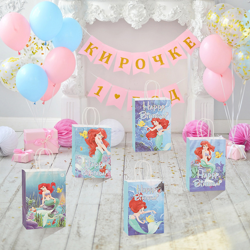 Cute Mermaid Ariel Gifts Packing Bag Cartoon Under The Sea Party Kraft ...