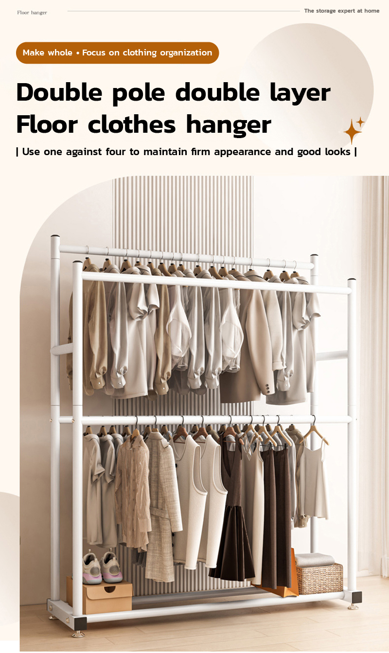 Floor Standing Hanger Steel Pipe Double Row Display Rak Baju Indoor ...