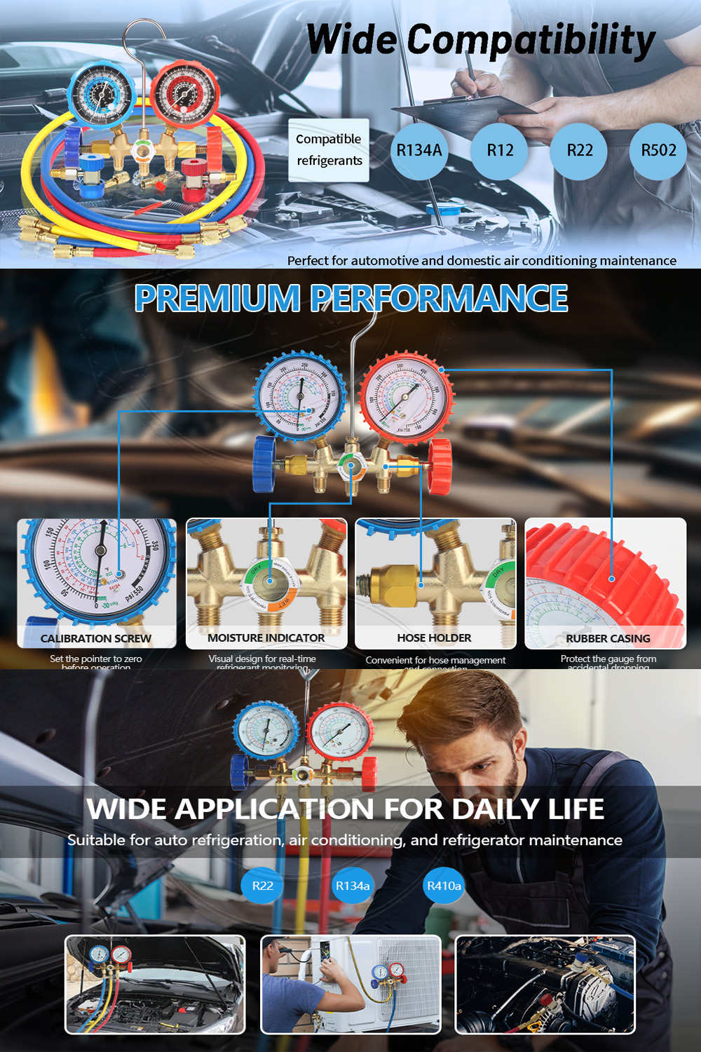 Aircond Meter Set Manifold Gauge Aircond Gas Meter R12 R22 R404A R134A ...