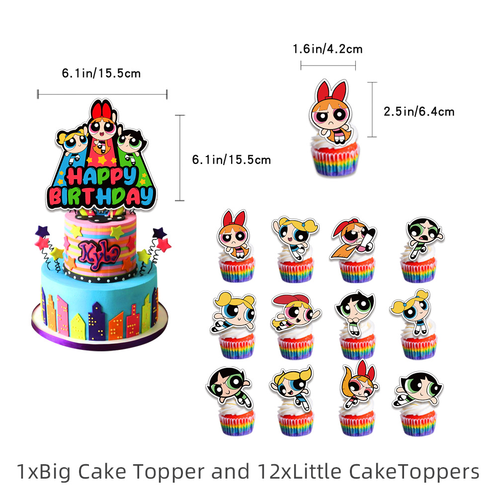 Girls of 𝖯𝗈𝗐𝖾𝗋𝗉𝗎𝖿𝖿 Themed Birthday Party Decoration Kids Banner Cake ...