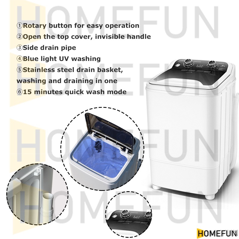 HOMEFUN Fully Automatic Mini Washing Machine With Dryer Mesin Basuh ...