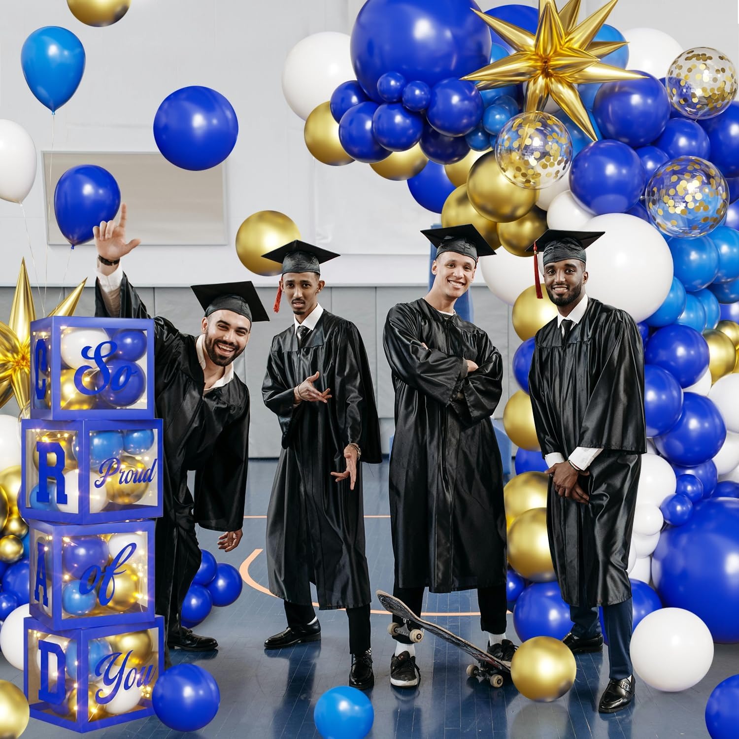 115pcs Blue Graduation Balloon Garland Arch Kit White Gold Confetti ...