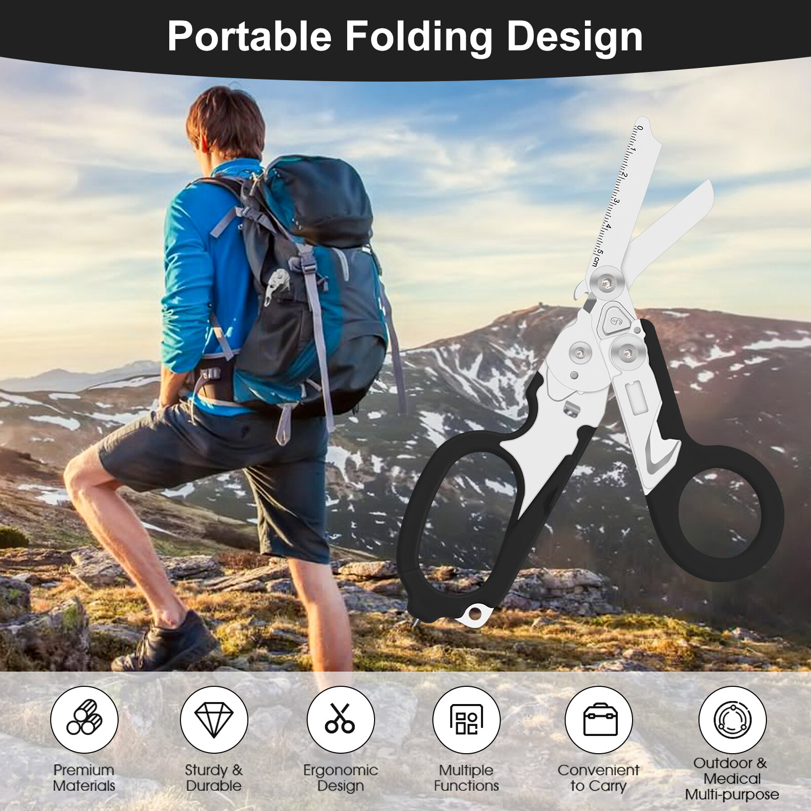 Trauma Raptor Shears, 6 in 1 Emergency Shears Foldable Medical Scissors ...