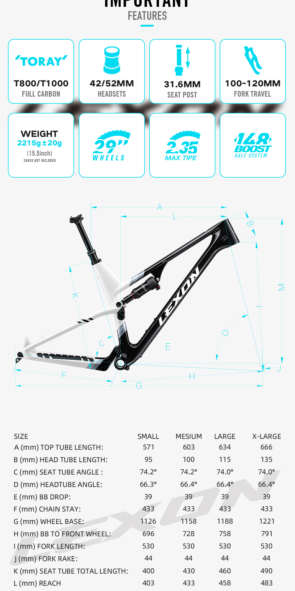 2025 LEXON FLYER Ultralight Full Suspension Carbon MTB Frame 29er XC ...