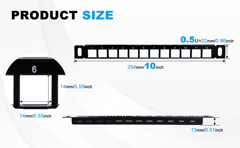 DeskPi Rackmate Accessories 10inch 12 Port Blank Keystone Patch Panel ...