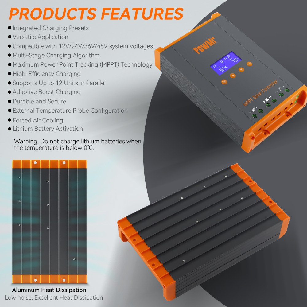 【Official Store】PowMr 100% MPPT 60A Solar Charge Controller 12V/24V/36V/48V Automatic PV Max ...