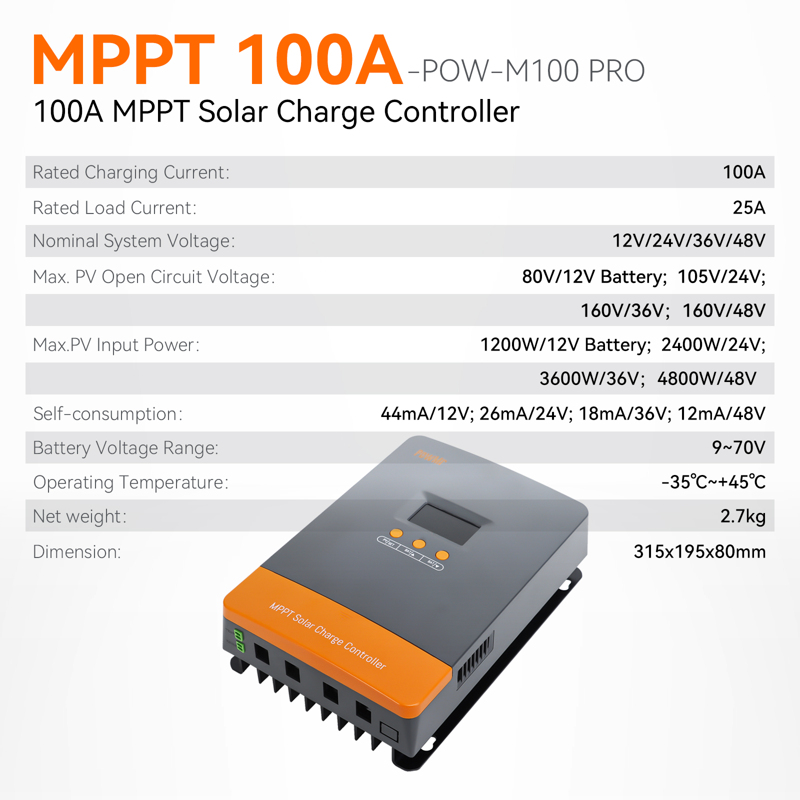 【Official Store】PowMr MPPT 100A Solar Charger Controller 12V/24V/36V ...