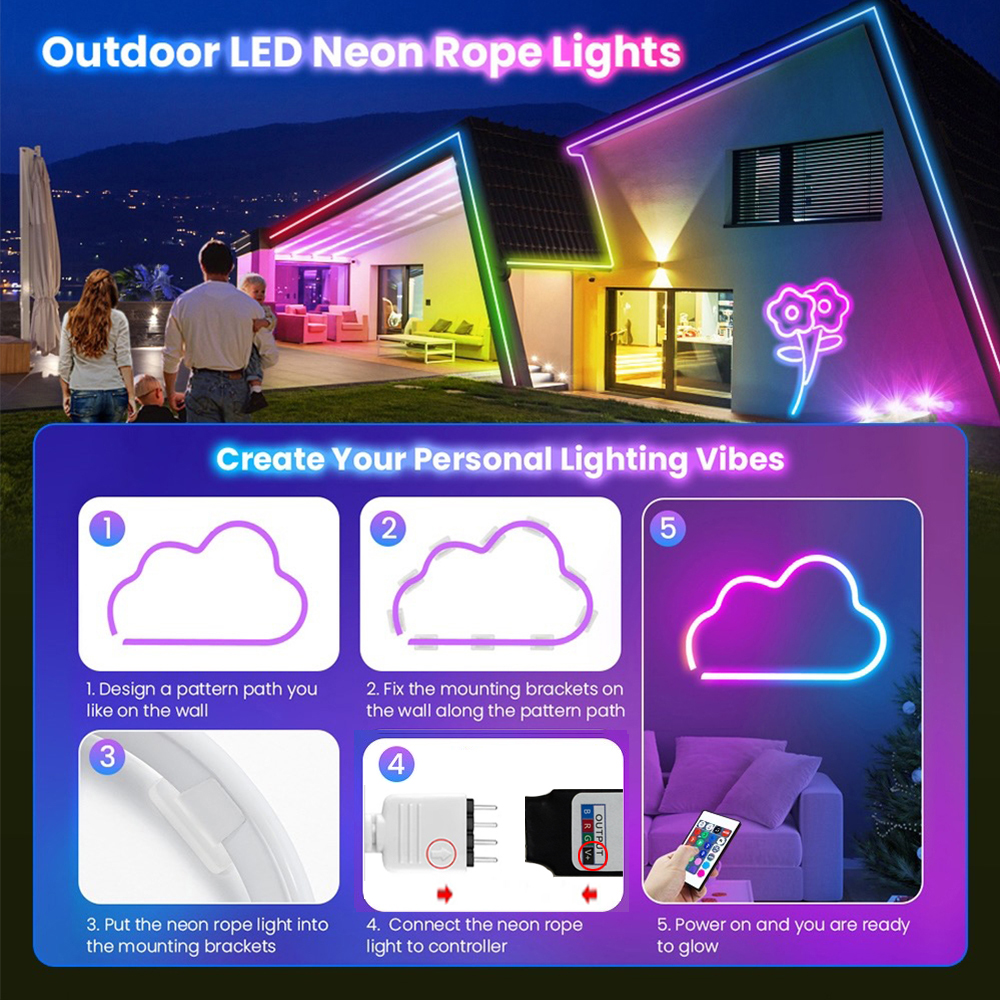 USB 5M RGB Neon Light Strip Smart Bluetooth Music Synchronous Strip ...