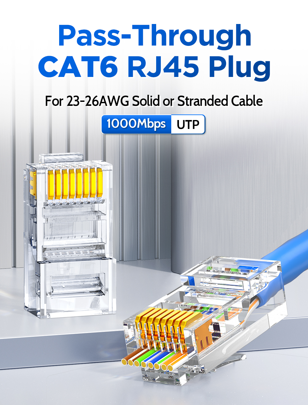 AMPCOM RJ45 Modular Plug in Canister Packaging Pass-Thru CAT6 Connector ...