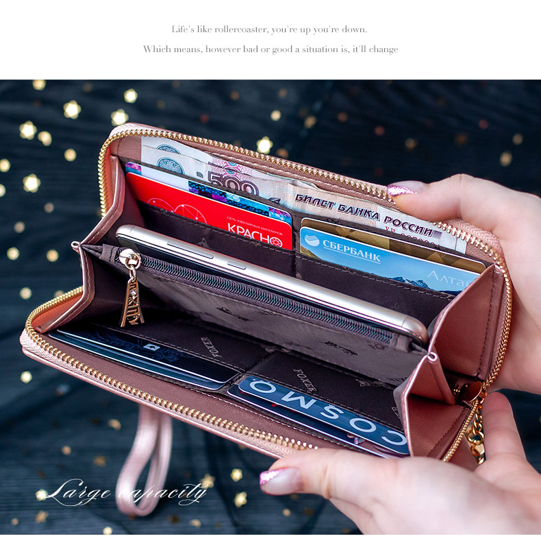 FOXER Long Wallet Cowhide Wallet Fashionable And Exquisite Credit Card ...