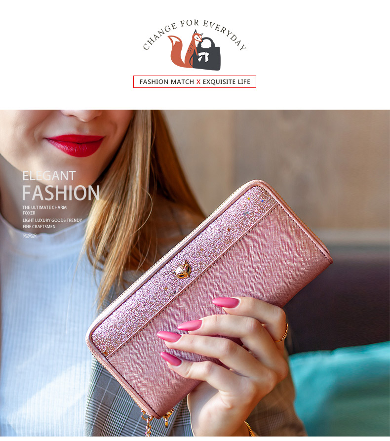 FOXER Long Wallet Cowhide Wallet Fashionable And Exquisite Credit Card ...