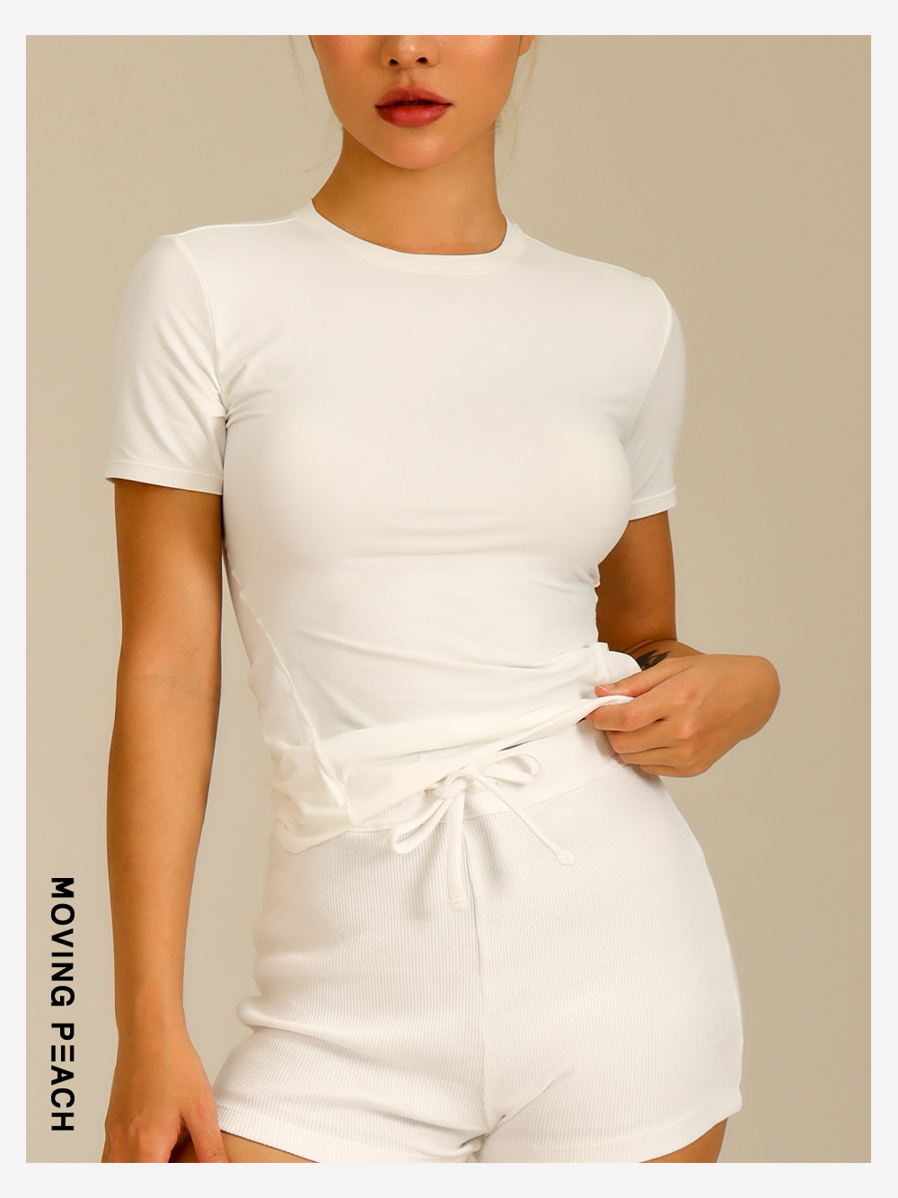 MOVING PEACH Women Sports T-shirts Buttery Soft Slim Fit Yoga Top Round ...