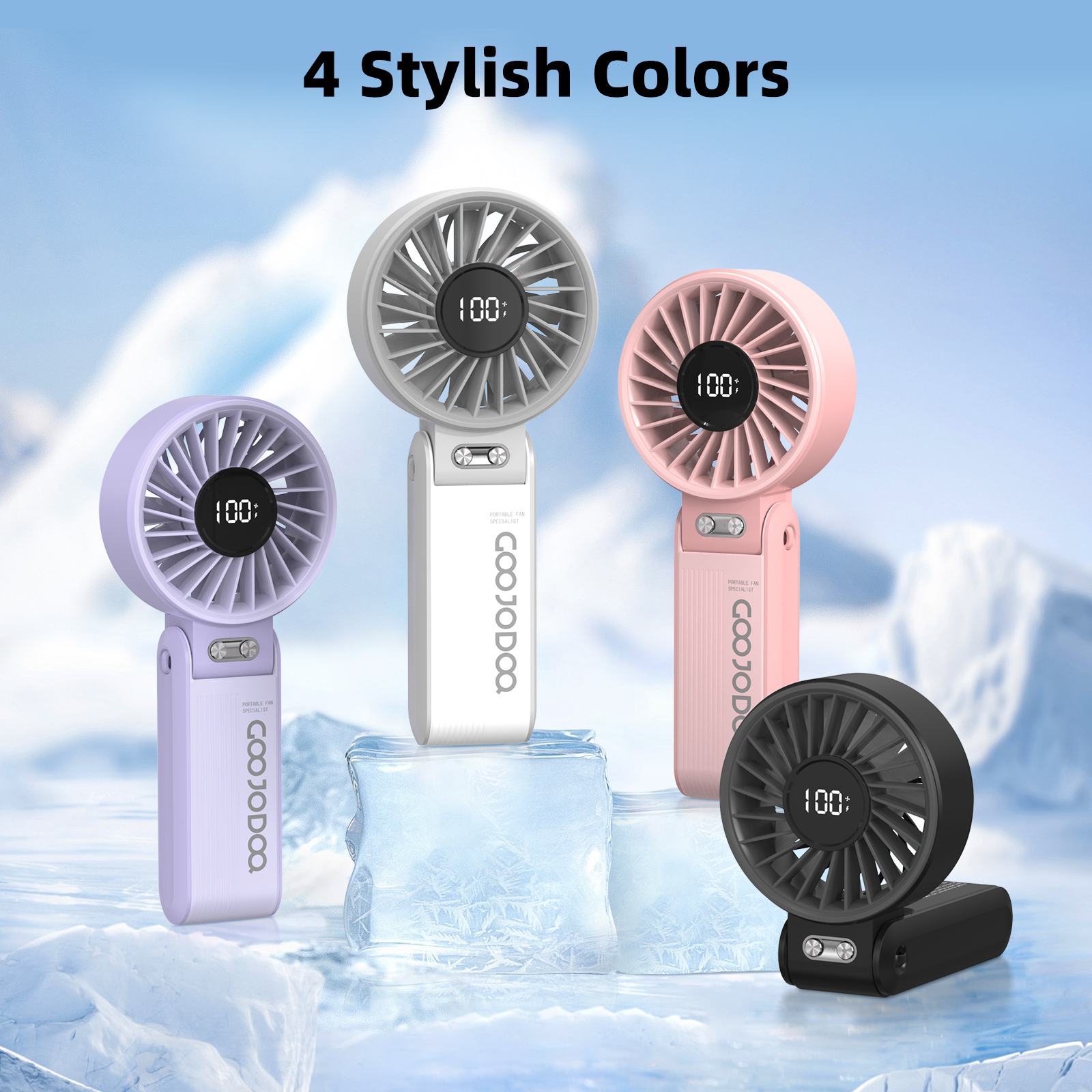 GOOJODOQ Mini Fan 4000mAh High-speed Portable 3 Gear Wind Foldable ...