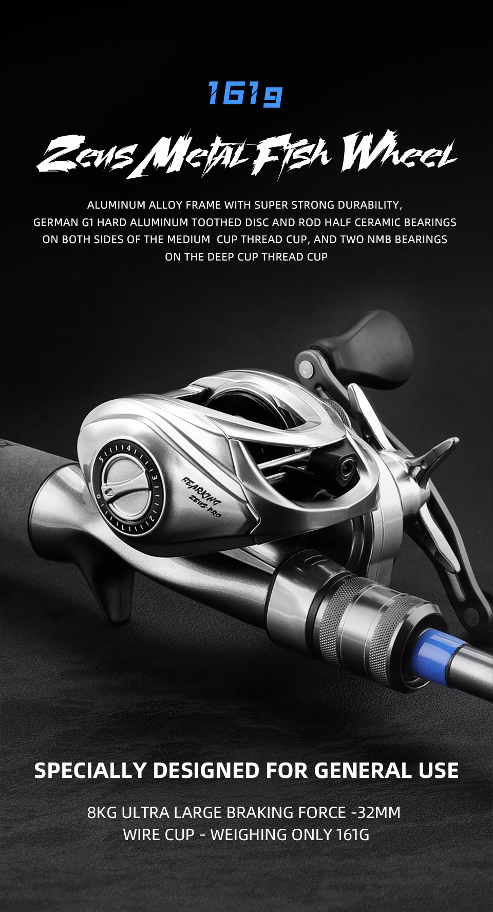 Bearking Zeus Metal Baitcasting Fishing Reel Weight 161g 8+1BB 7.3:1 Gear Ratio with 7KG Drag ...