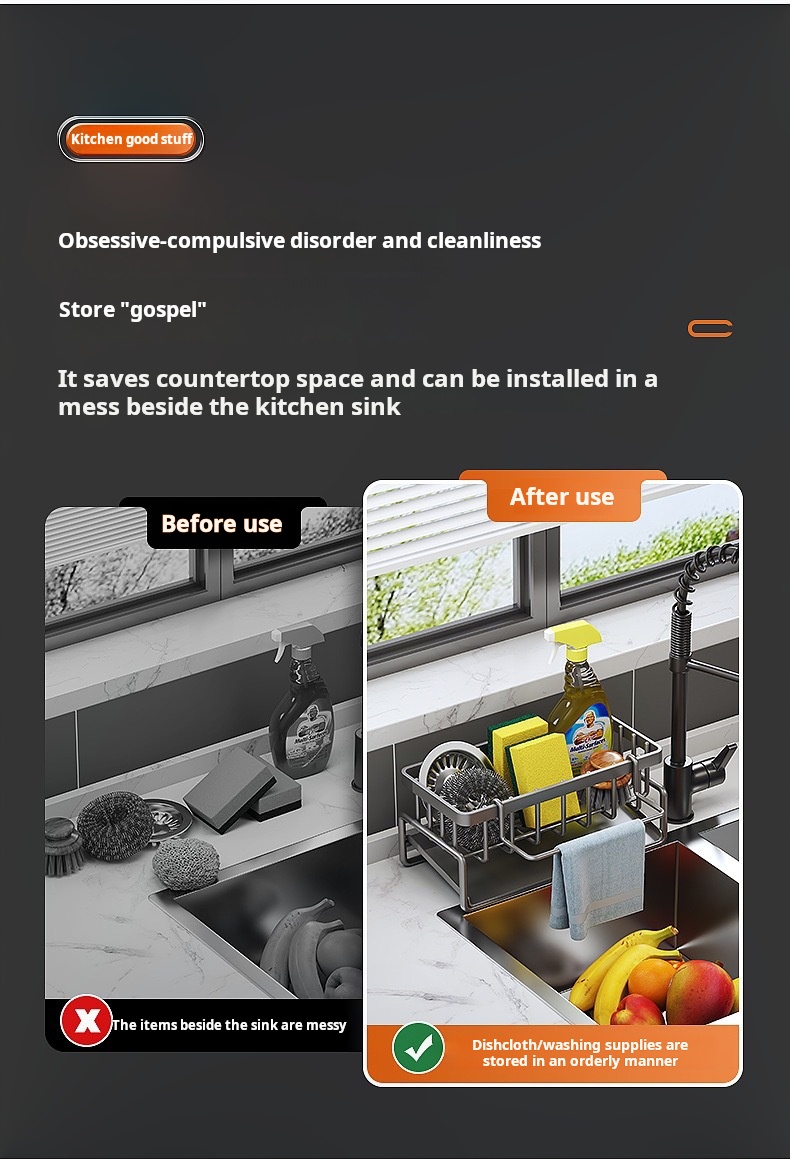 （Non ABS）Kitchen and household drain rack, detergent storage rack, new ...