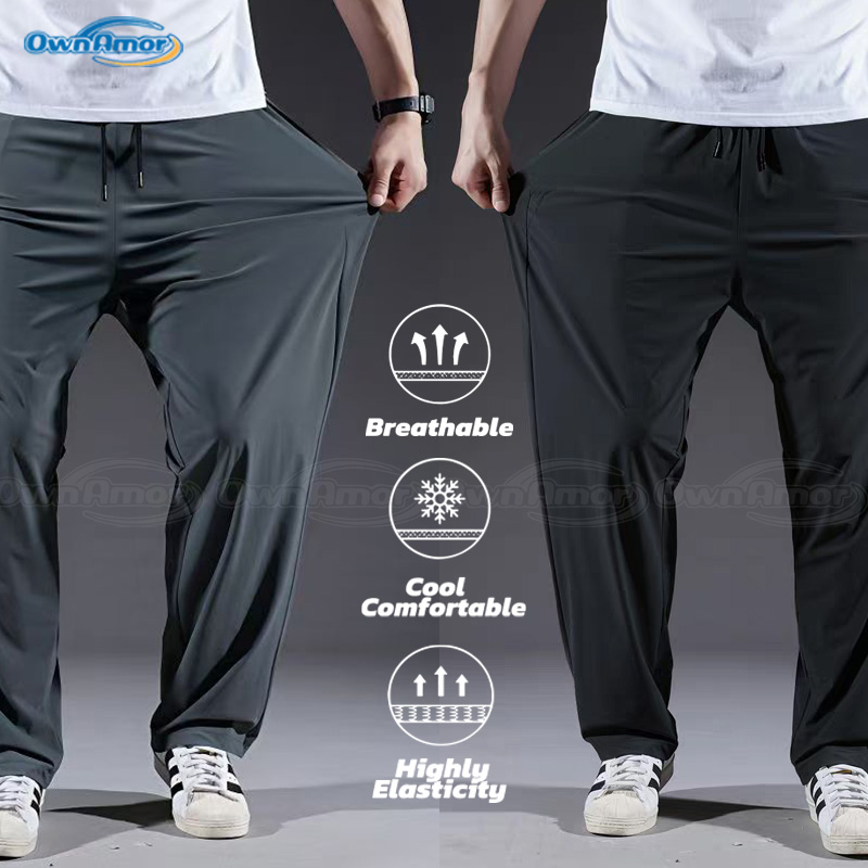 【M-8XL】Plus Size Men's Long Pants Super Elastic Quick Dry Thin Casual ...
