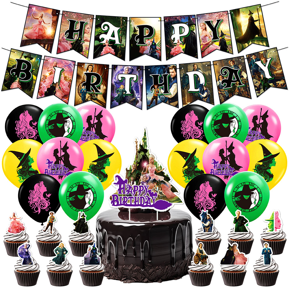 Wicked Movie Themed Party Decoration Kids Banner Cake Topper Balloon ...