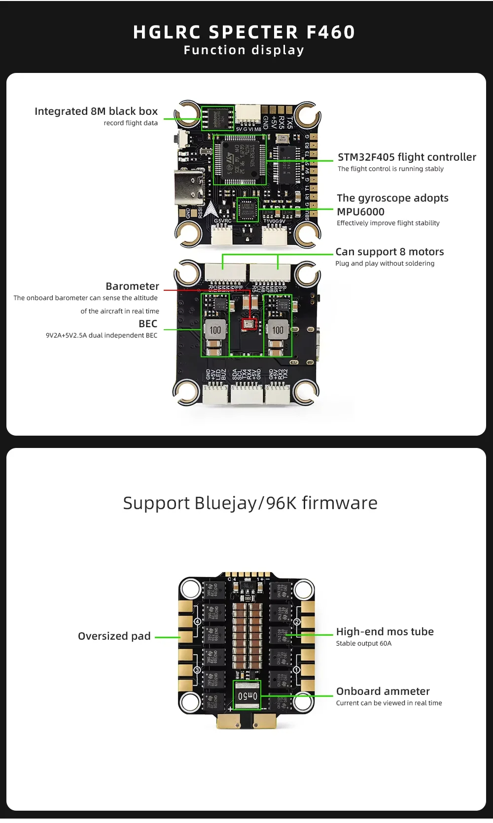 HGLRC SPECTER F460 Stack F405 V2 MPU6000 Flight Controller BLHELI_S 60A ...