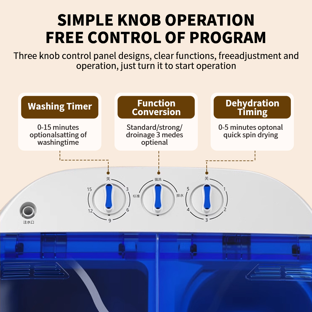 HOMEFUN Double Barrel Mini Washing Machine With Spin Dryer Semi ...