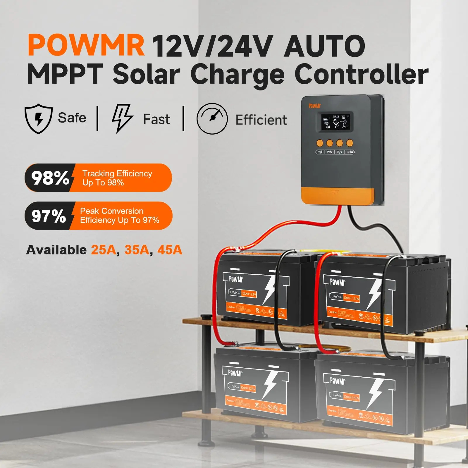 PowMr MPPT 25A/35A/45A Solar Charge Controller 12V/24V Automatic with ...