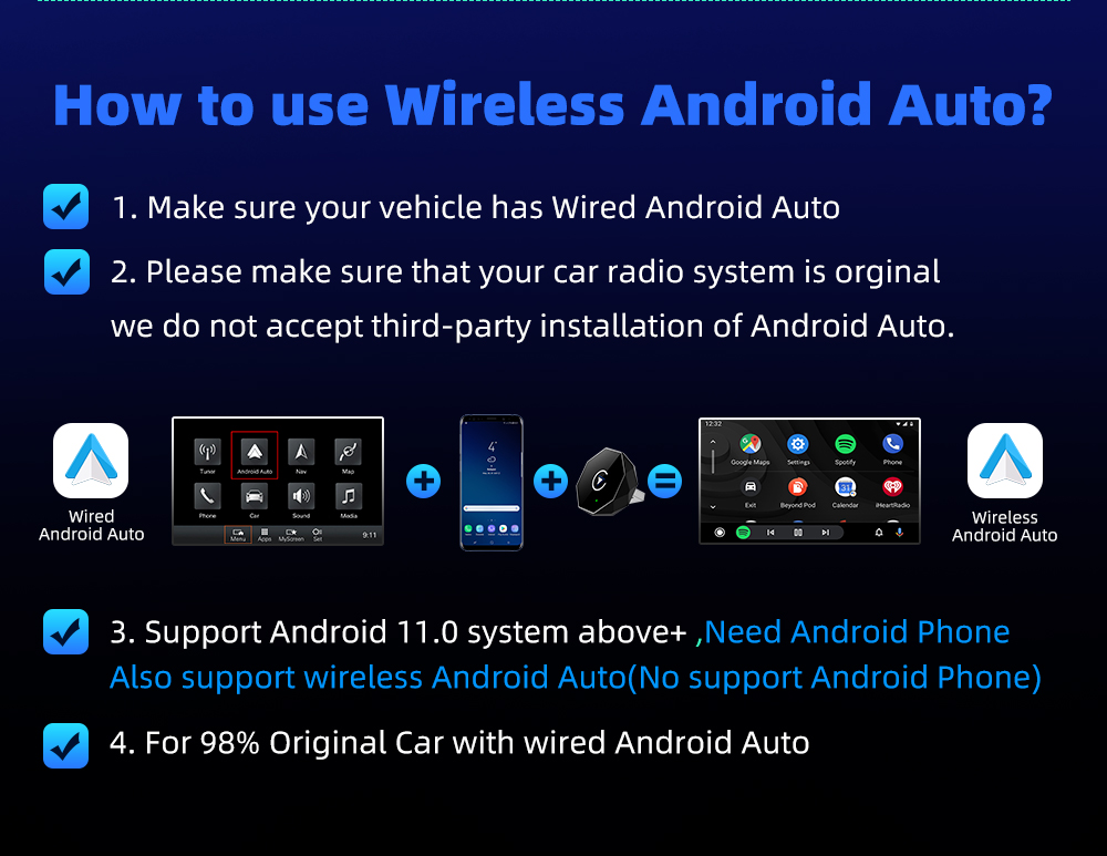 EC14-ZS Wireless Carplay Adapter For iPhone Android Auto 2 in1 Wired to ...