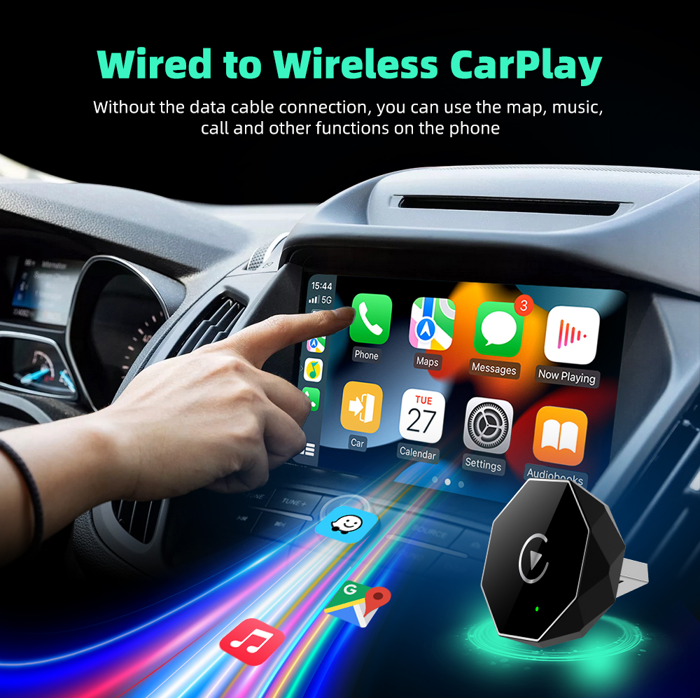 EC14-ZS Wireless Carplay Adapter For iPhone Android Auto 2 in1 Wired to ...
