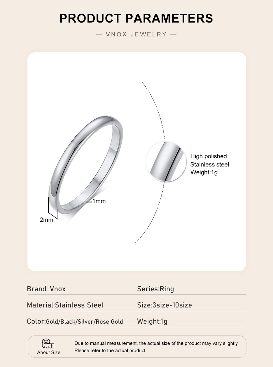 Vnox Wedding Band Promise Engagement Rings (2mm), Fashion 4 Color Stainless Steel Birthday Party ...
