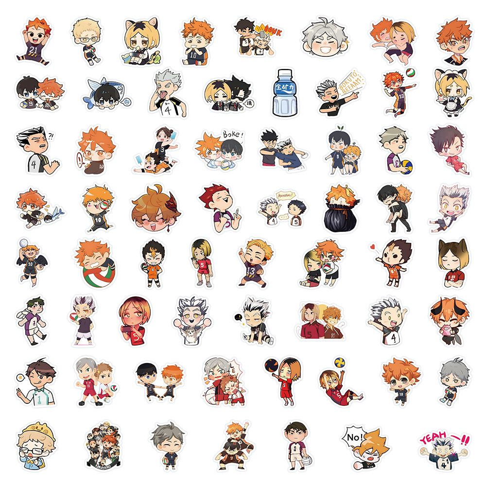 60PCS Anime Chibi Haikyuu Stickers Waterproof For Hand Account Phone ...