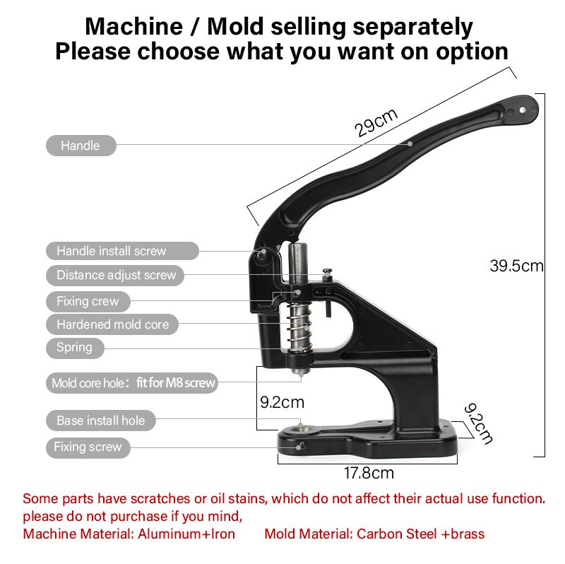 WUTA Hand Press Button Installation Tool Rivets Snap Eyelet Fastener ...