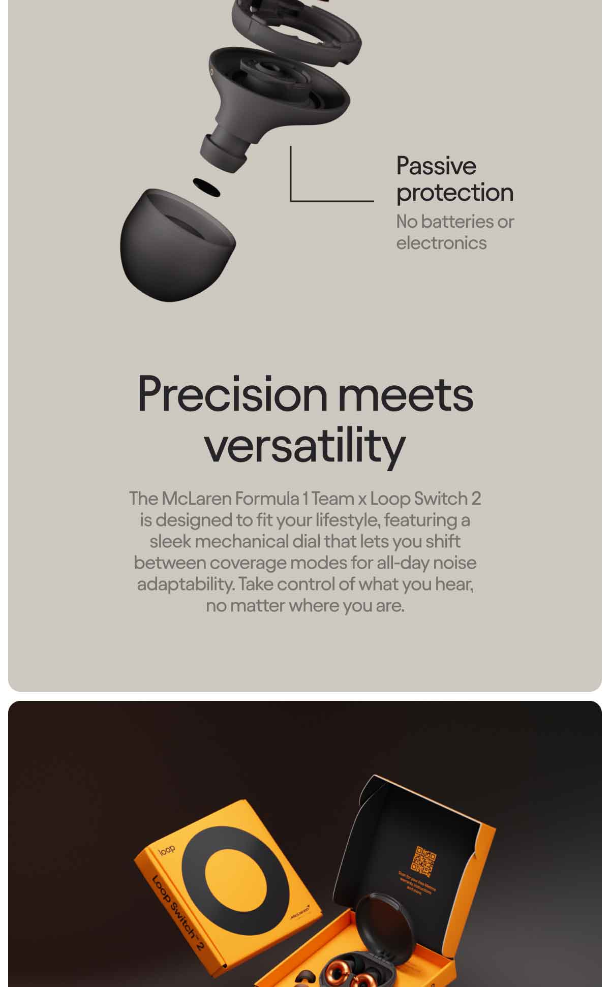 Loop Switch 2 Earplugs X McLaren F1 Team - 3 Noise Relief Modes for ...