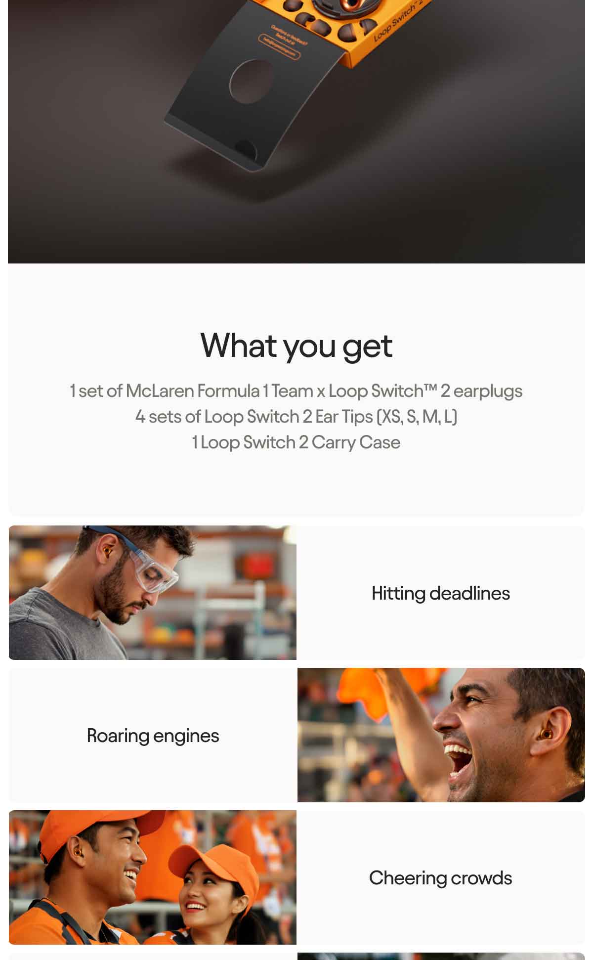 Loop Switch 2 Earplugs X McLaren F1 Team - 3 Noise Relief Modes for ...