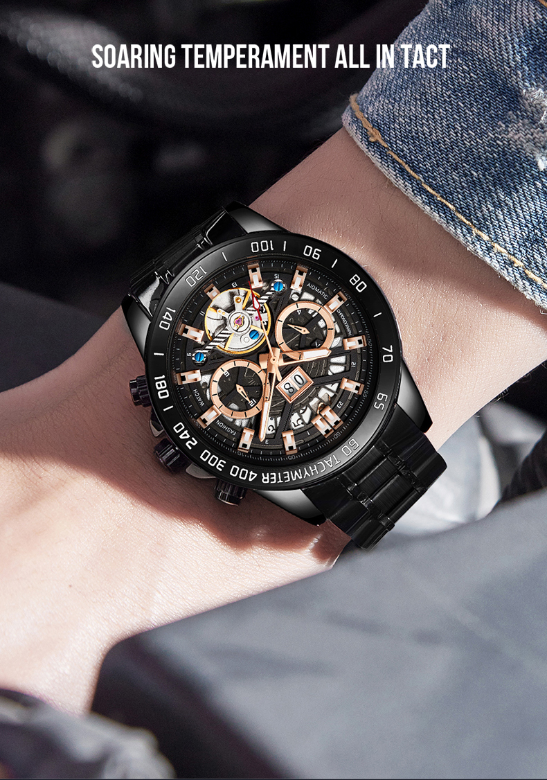 ZUNPAI Automatic Mechanical Watch Men's Watch Stainless Steel Fashion ...