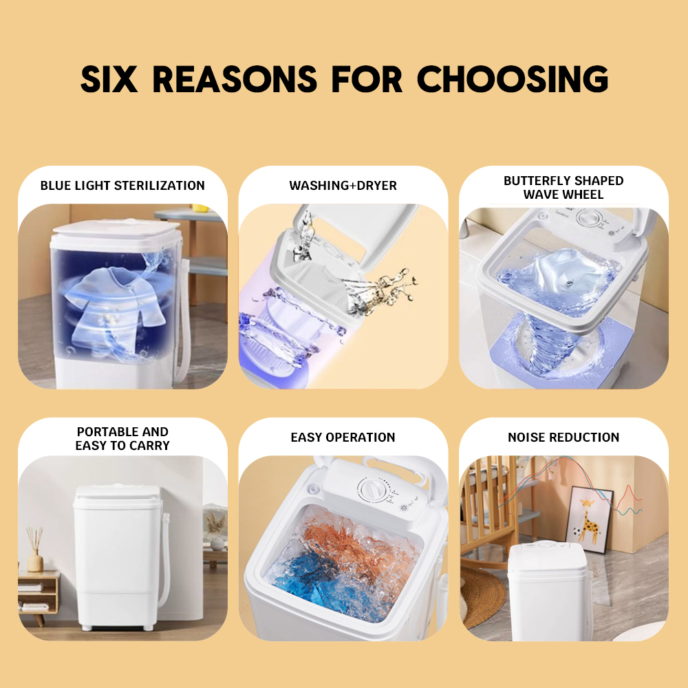 HOMEFUN Portable Washing Machine With Dryer 6.6KG/8.8KGBlue Light ...