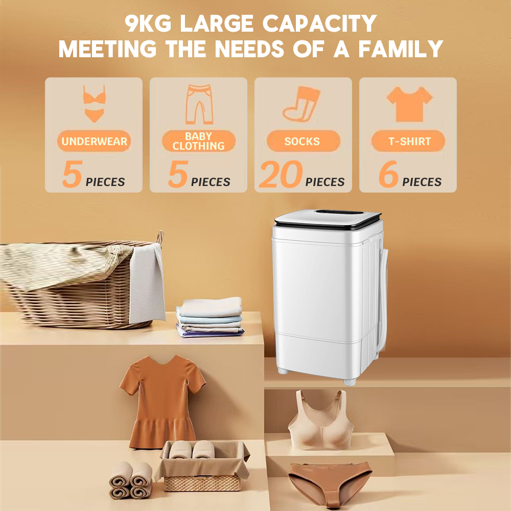 HOMEFUN 8.8KG Semi-Automatic Electric Mini Washing Machine With Dryer Portable Mini Washing ...