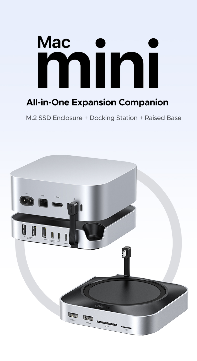 UGREEN Mac mini M4 Dock and Stand DP Hub for Mac mini M4 and M4 Pro 2024 with M.2 NVMe SSD ...