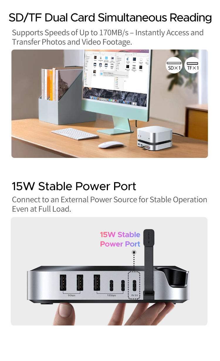 UGREEN Mac mini M4 Dock and Stand DP Hub for Mac mini M4 and M4 Pro 2024 with M.2 NVMe SSD ...