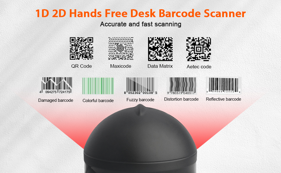 Omni-Directional Barcode Scanner, Bluetooth & 2.4G Wireless Hands-Free ...