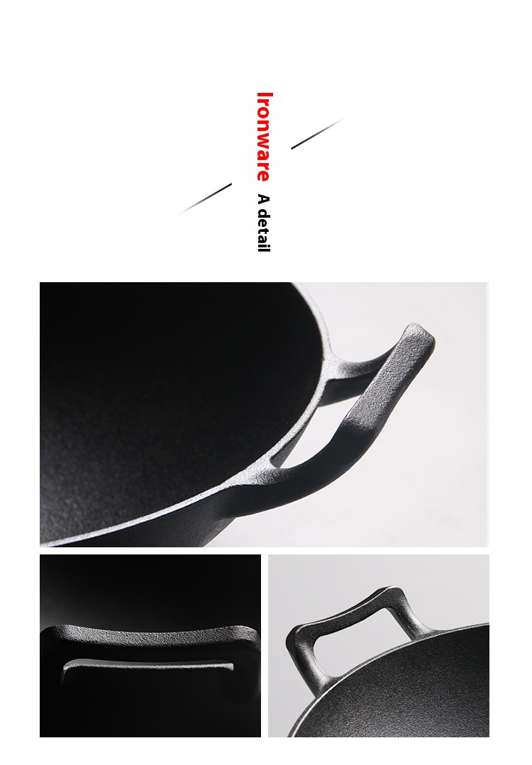 【MY Stock 24H Delivery】32cm Cast Iron Wok Round Bottom Dual Loop ...