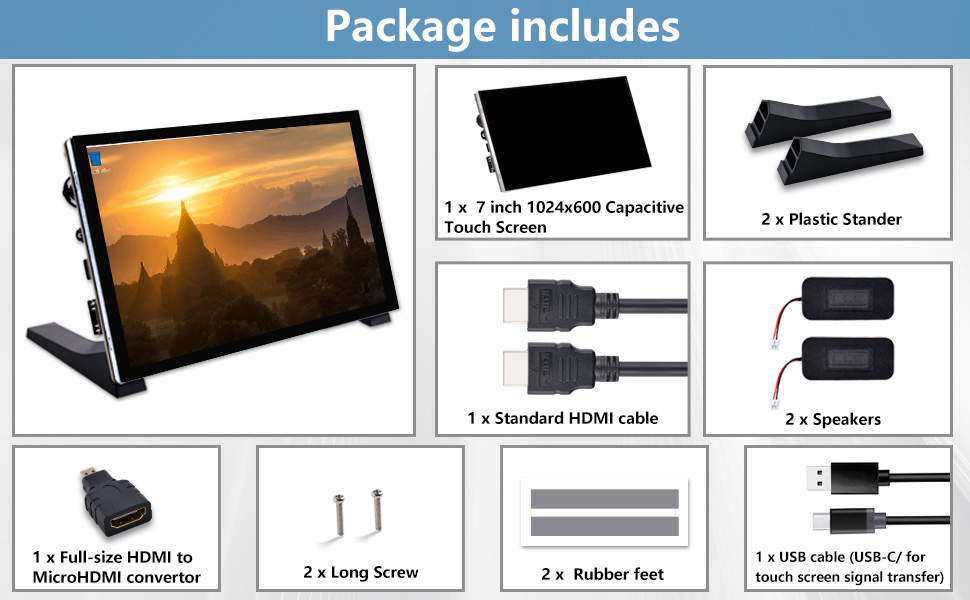 52Pi 7 Inch LCD Screen for Raspberry Pi, 1024x600 IPS LCD Display with ...