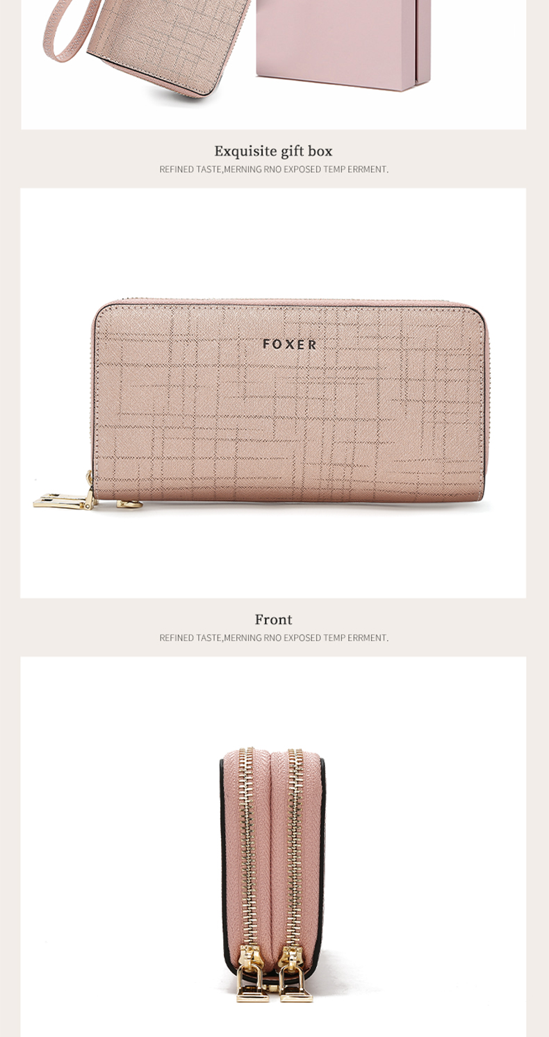 FOXER Women's Wallets Cowhide Wallets Long Purse Simple Design Zipper ...