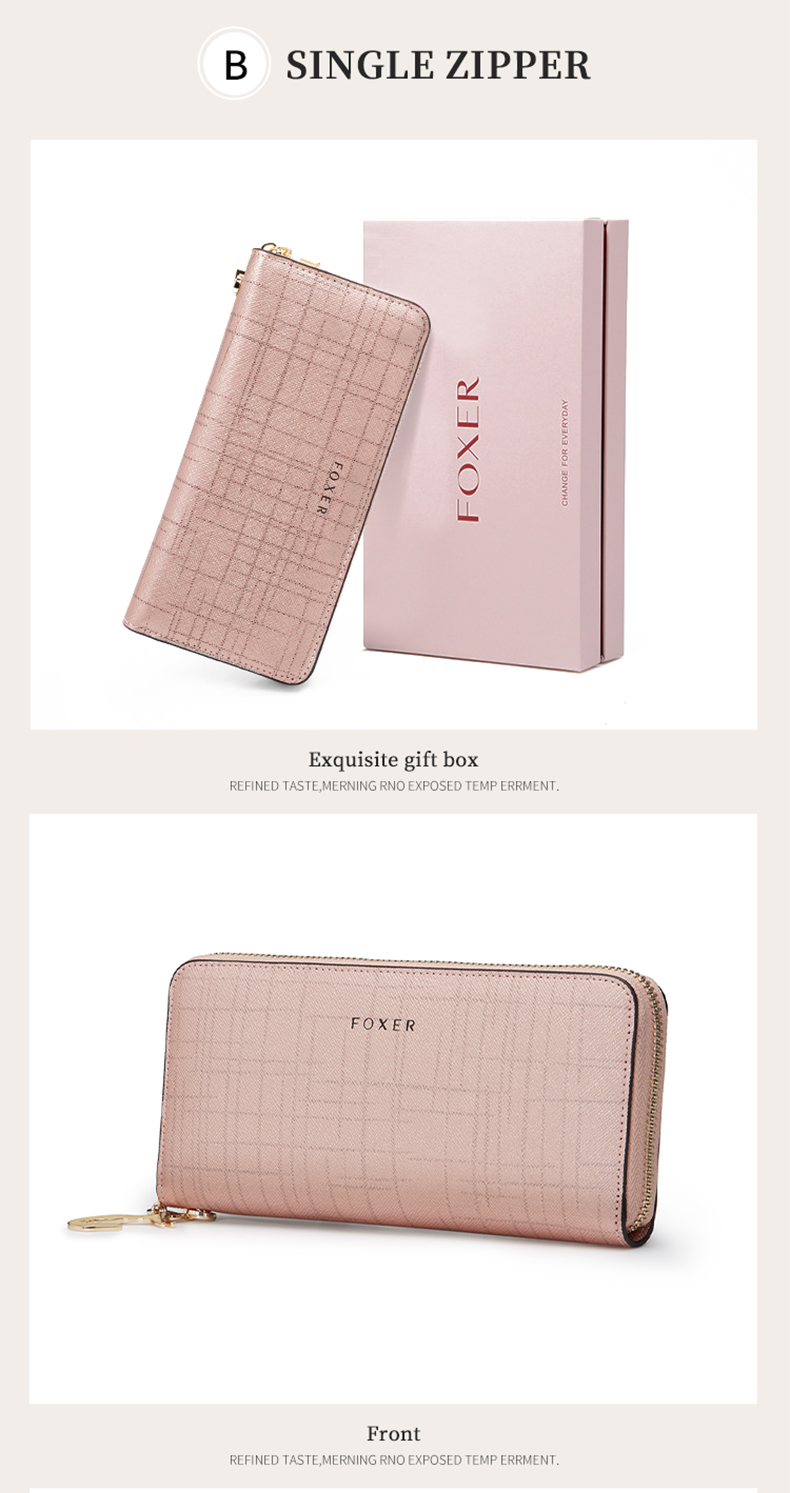 FOXER Women's Wallets Cowhide Wallets Long Purse Simple Design Zipper ...