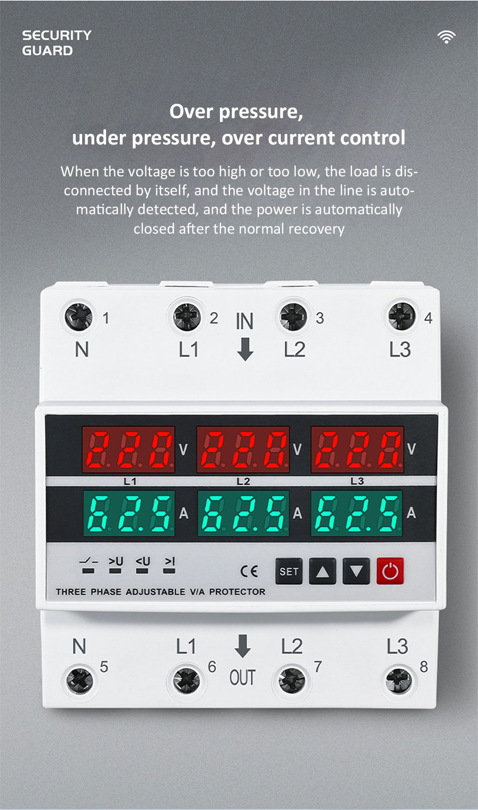 3 Phase Adjustable Over and Under Voltage Protector Overcurrent ...
