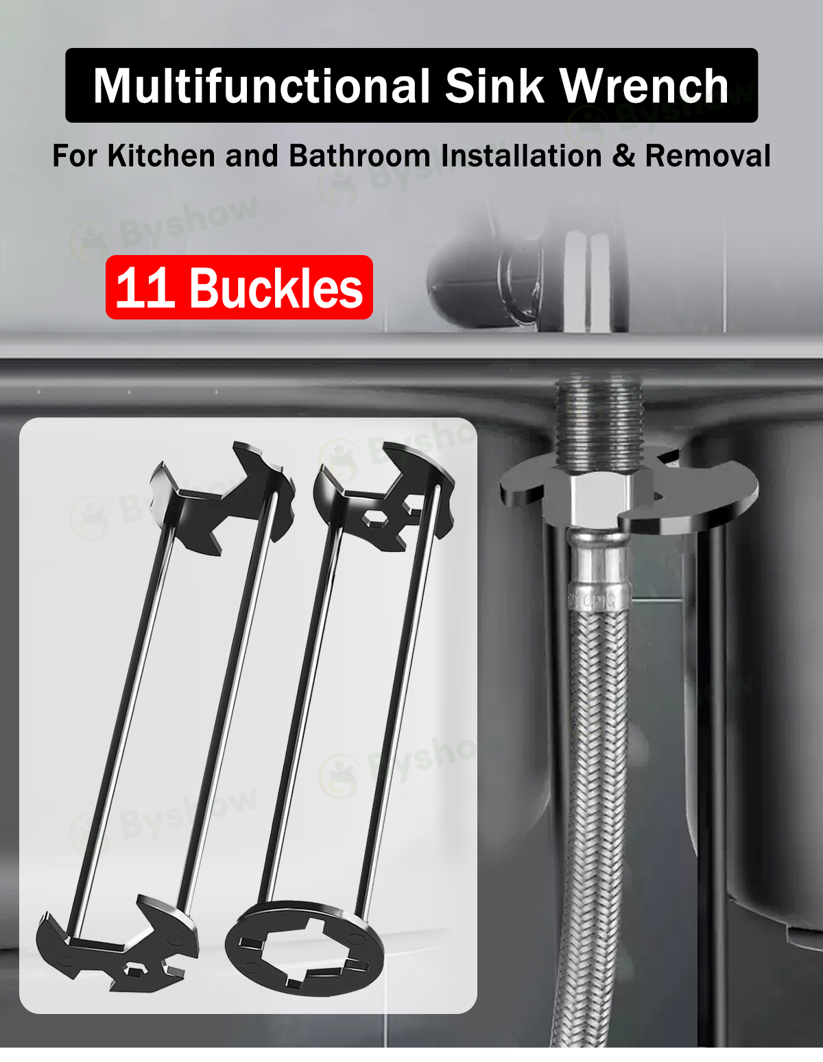 【Byshow】11 in 1 High Carbon Steel Faucet Wrench Multi Functional Sink ...
