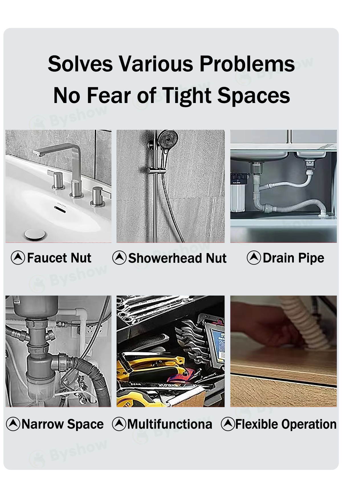 【Byshow】11 in 1 High Carbon Steel Faucet Wrench Multi Functional Sink ...