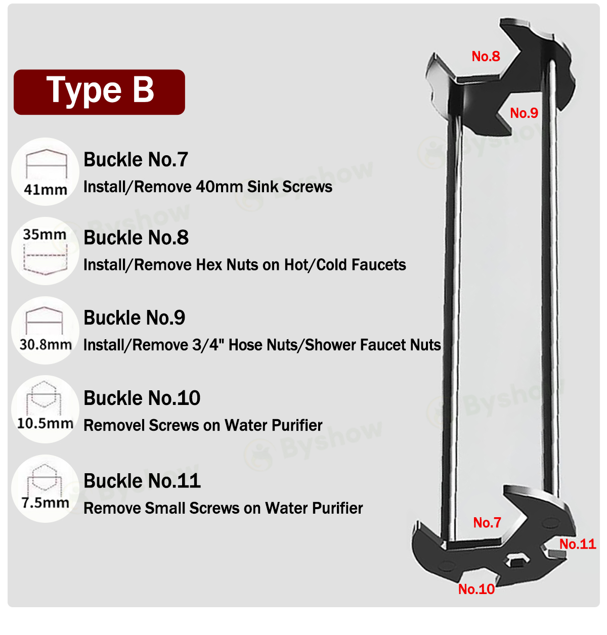 【Byshow】11 in 1 High Carbon Steel Faucet Wrench Multi Functional Sink ...
