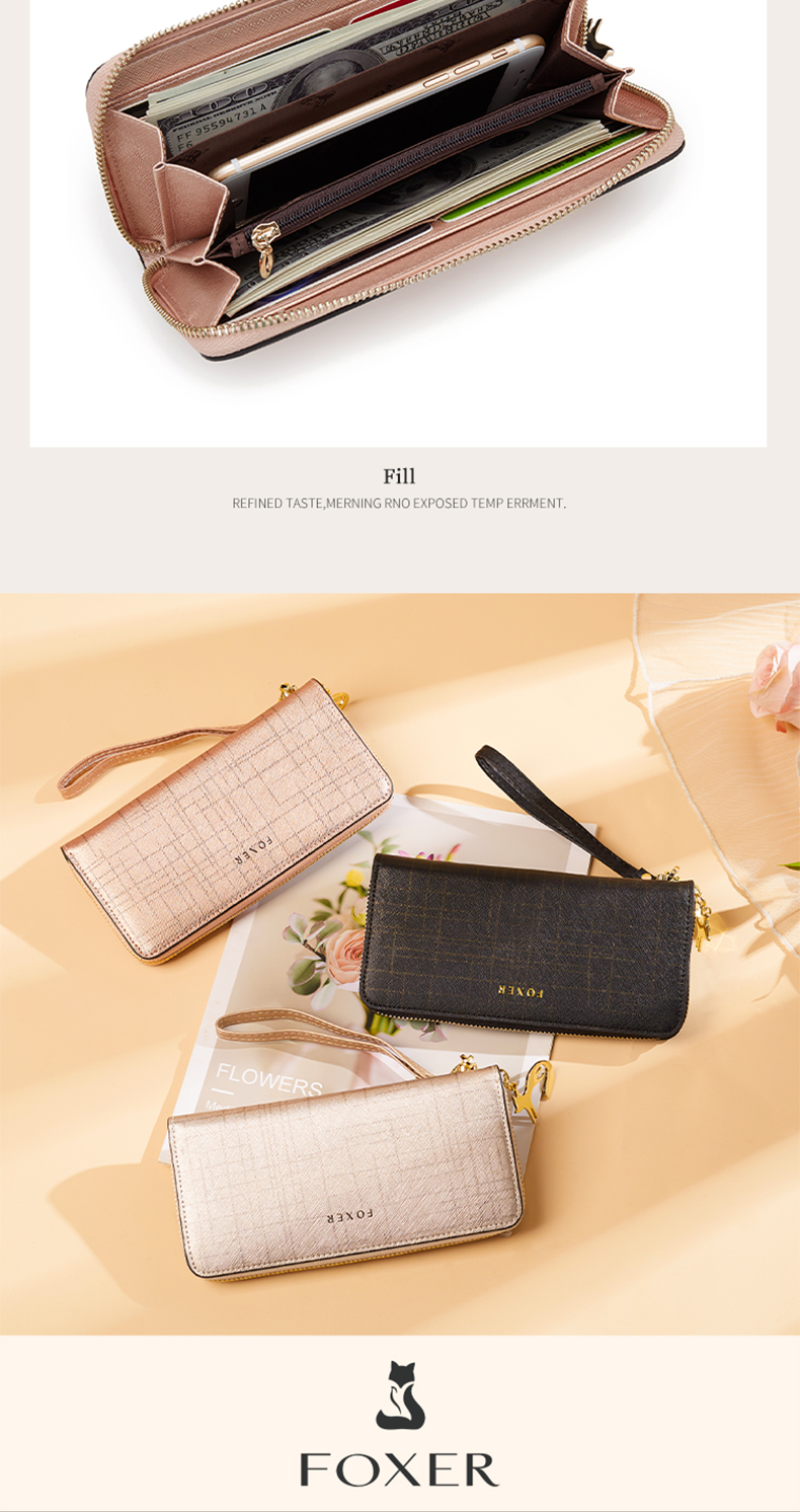 FOXER Women's Wallets Cowhide Wallets Long Purse Simple Design Zipper ...