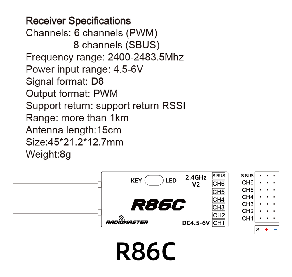 RadioMaster R81 R84 R86 R86C R88 V2 2.4GHz Over 1KM SBUS Nano Receiver Compatible FrSky D8 TX16S ...